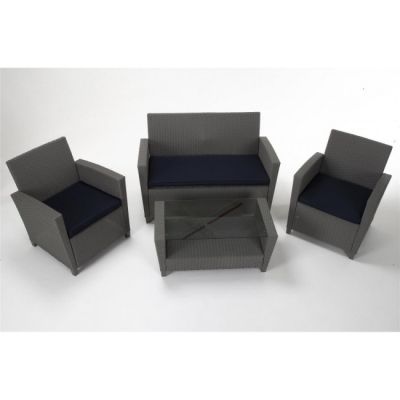 Malmo 4 Piece Resin Rattan Patio Set - Grey with Navy Cushions | MALMO ...