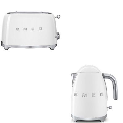 Smeg Kettle & Toaster Set | White Kettle & 2 slice Toaster retro